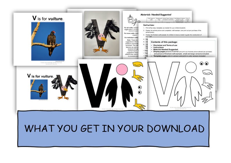 Letter V Vulture Printable - Color in or Print in Color - Cut and Paste ...