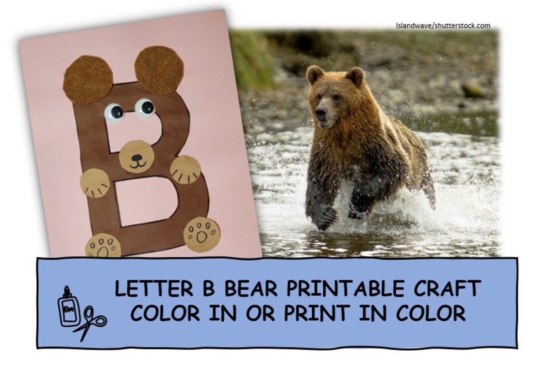 Letter B Bear Printable - Color in or Print in Color - Cut and Paste ...