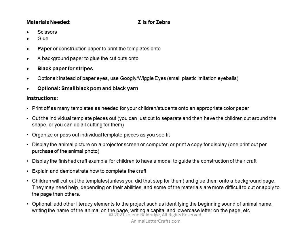 Letter Z Zebra Printable for Classroom - Cut and Paste Alphabet Craft ...