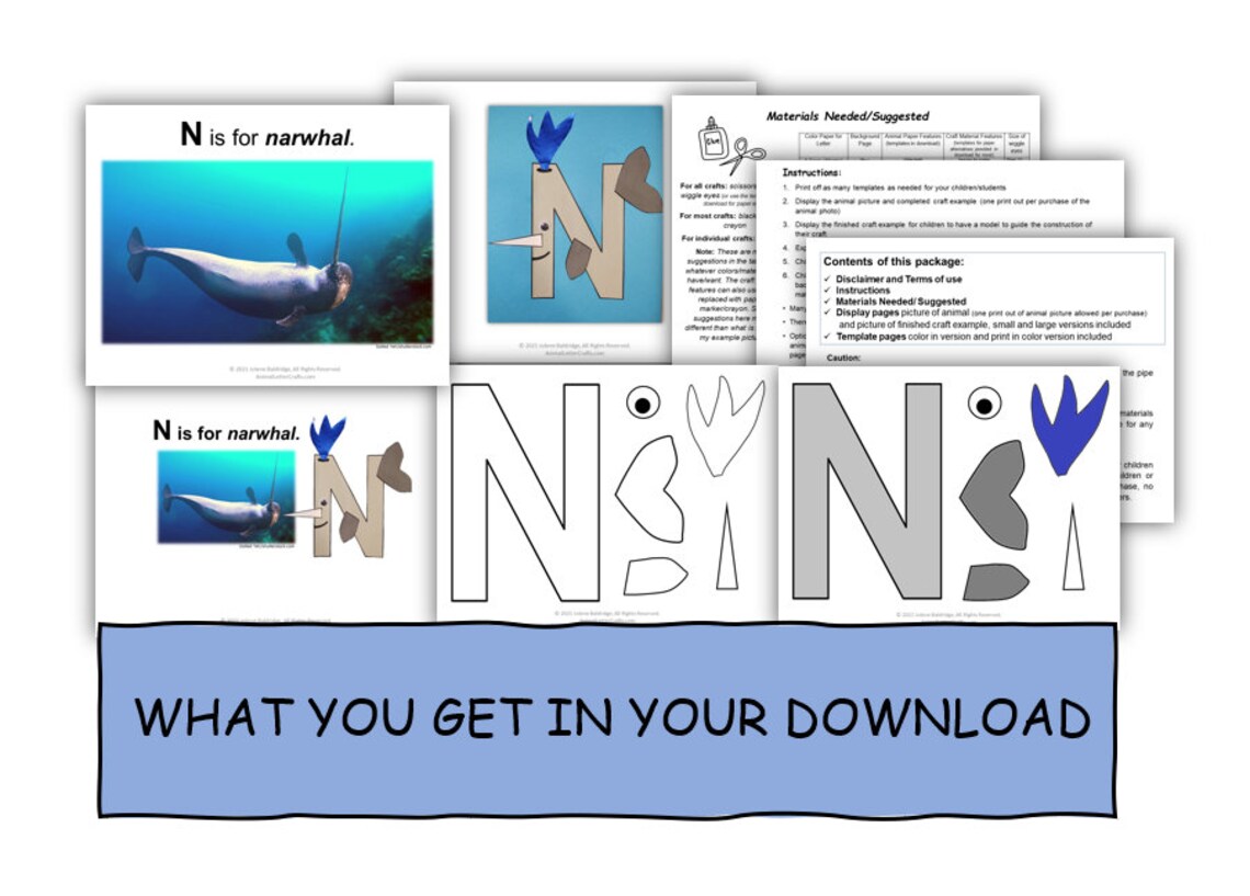 Letter N Narwhal Printable - Color in or Print in Color - Cut and Paste ...