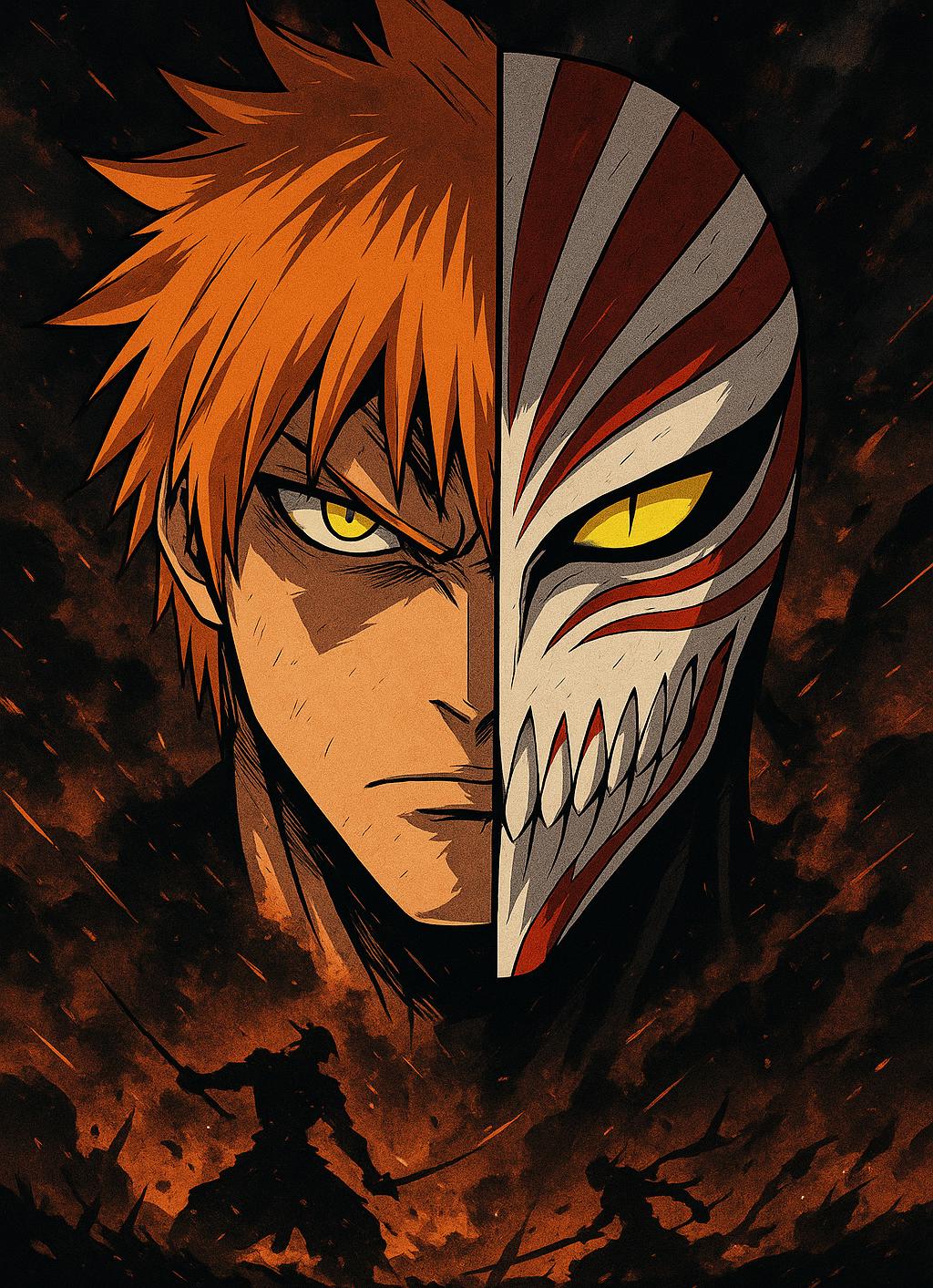 Hollow Mask Split Poster – Bleach Wall Art, Dark Grunge Manga Print ...