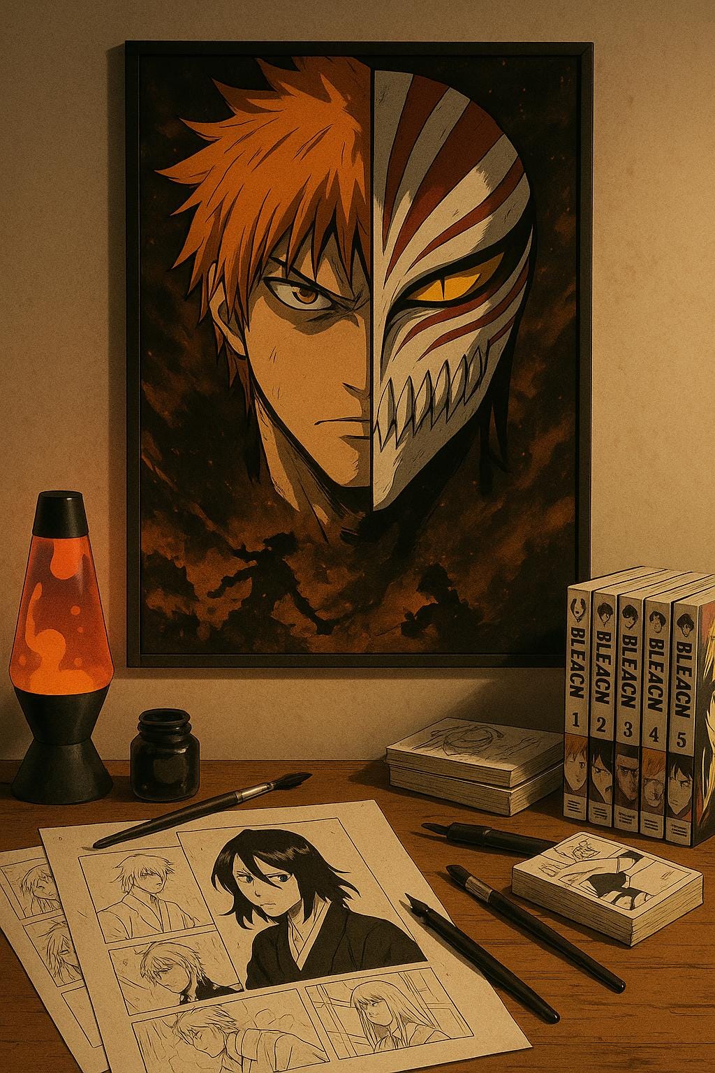 Hollow Mask Split Poster – Bleach Wall Art, Dark Grunge Manga Print ...