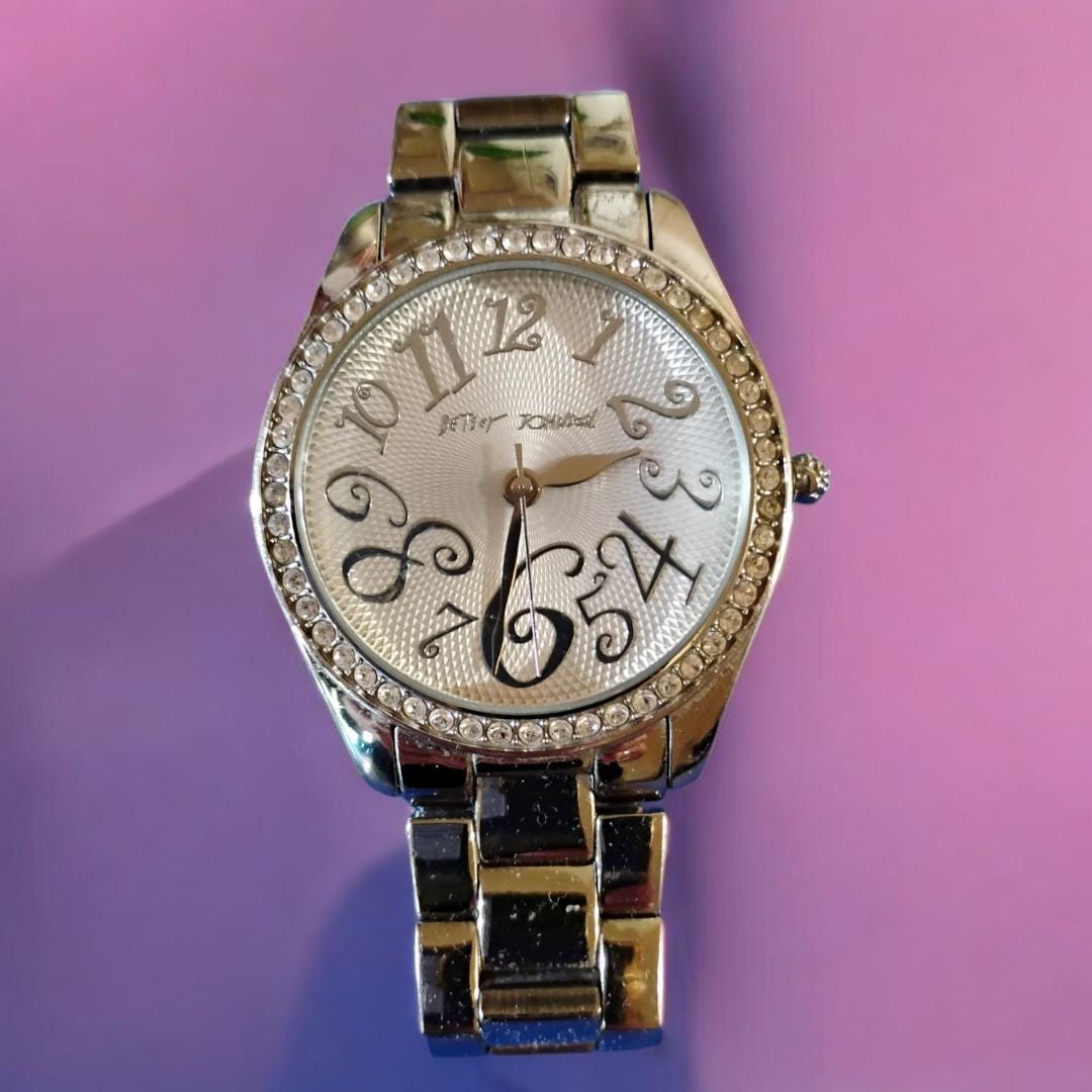 Betsey Johnson Women's Crystals Bezel Stainless Steel Bracelet Watch ...