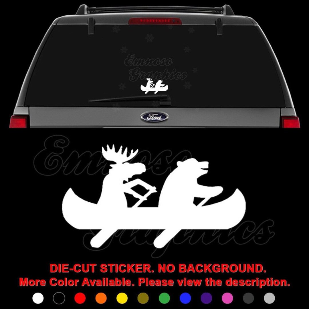 Funny Moose Bear Canoe Kayak Decal Sticker for Car, Truck, Motorcycle ...