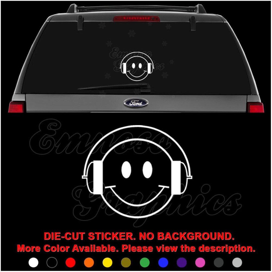 Smiley Music Headphones DJ Music Decal Sticker for Car, Truck ...