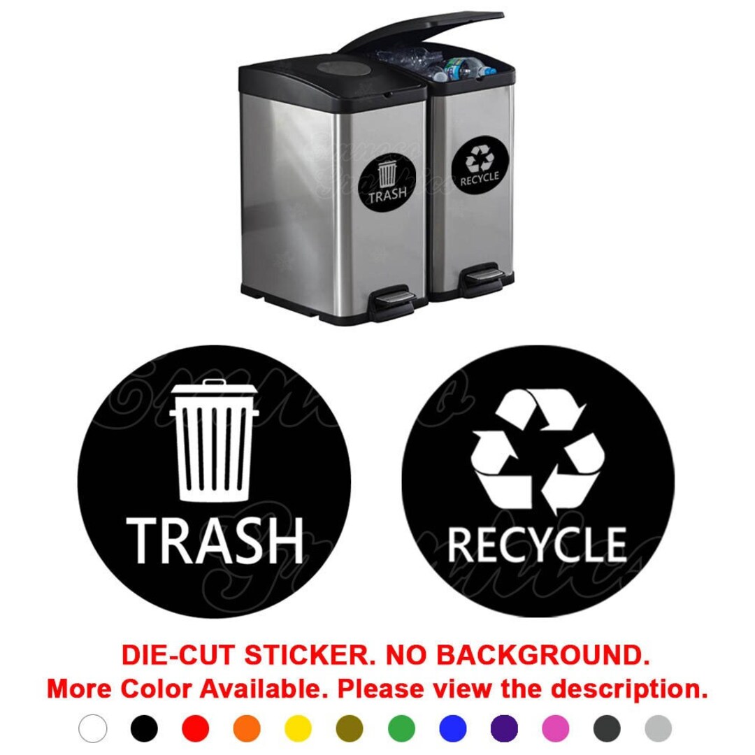 Recycle Trash Sign Recycling Waste Basket Bin 1 Set Decal Sticker for ...