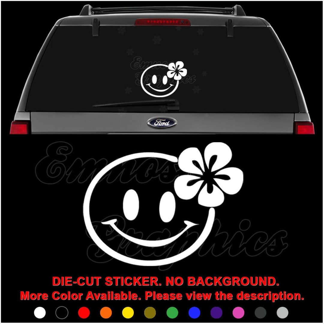 Smiley Face Hawaiian Hibiscus Flower Decal Sticker for Car, Truck ...