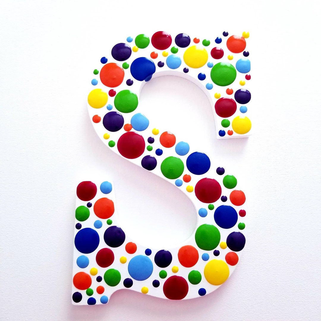 Alphabet Letter S With Rainbow Dots/blobs, Blob Painting, 9 White ...