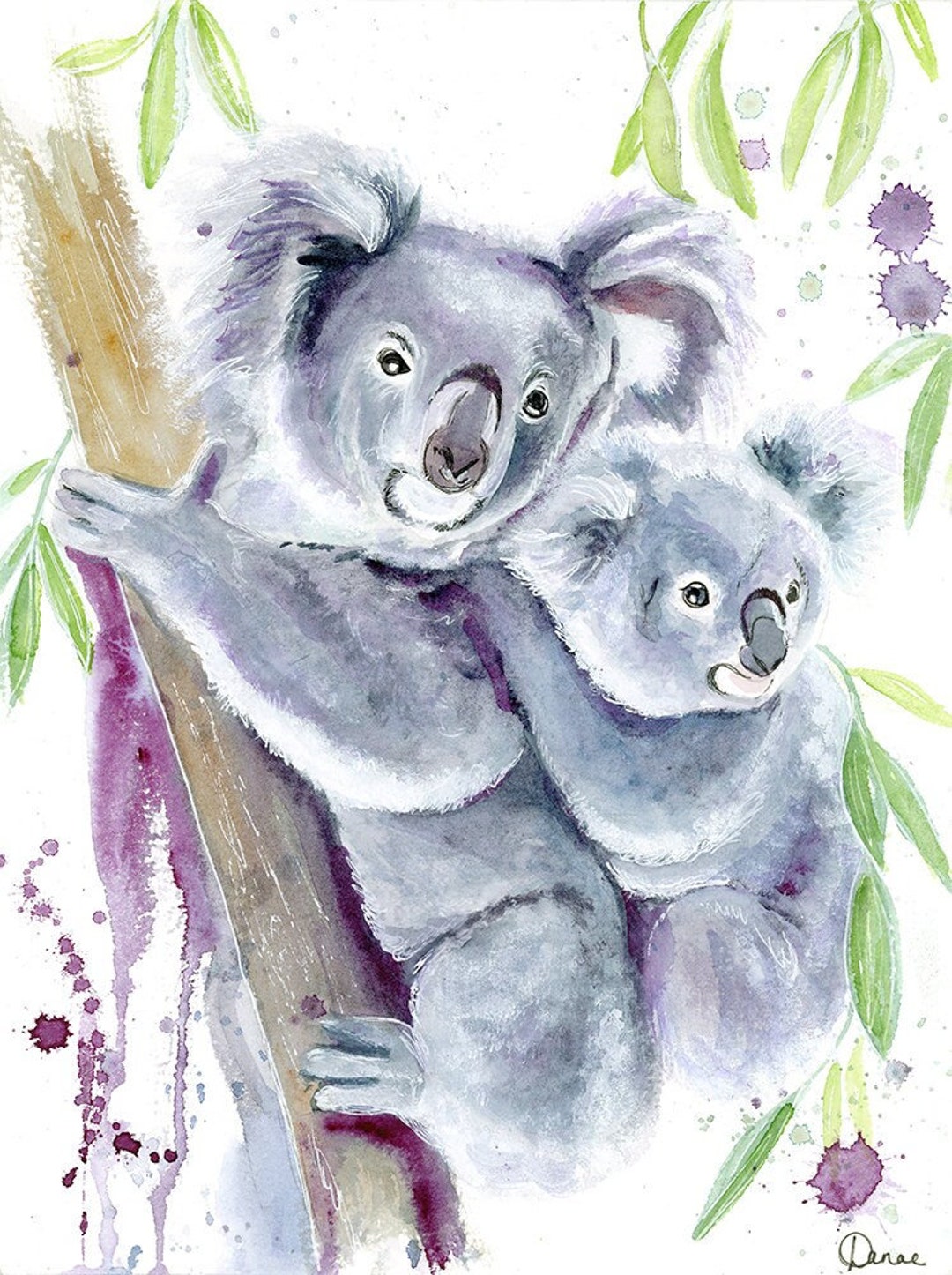 Koala Mother and Baby Joey Watercolor Art Print - Etsy