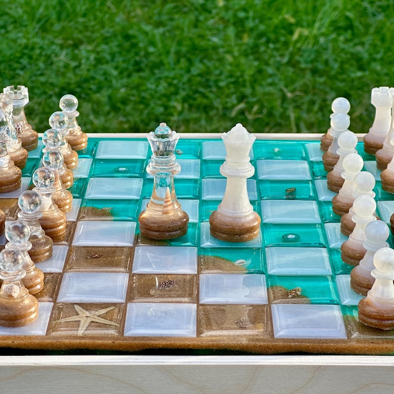 Beach Chess Set, Ocean Beach Themed Resin Chess Board and Pieces ...