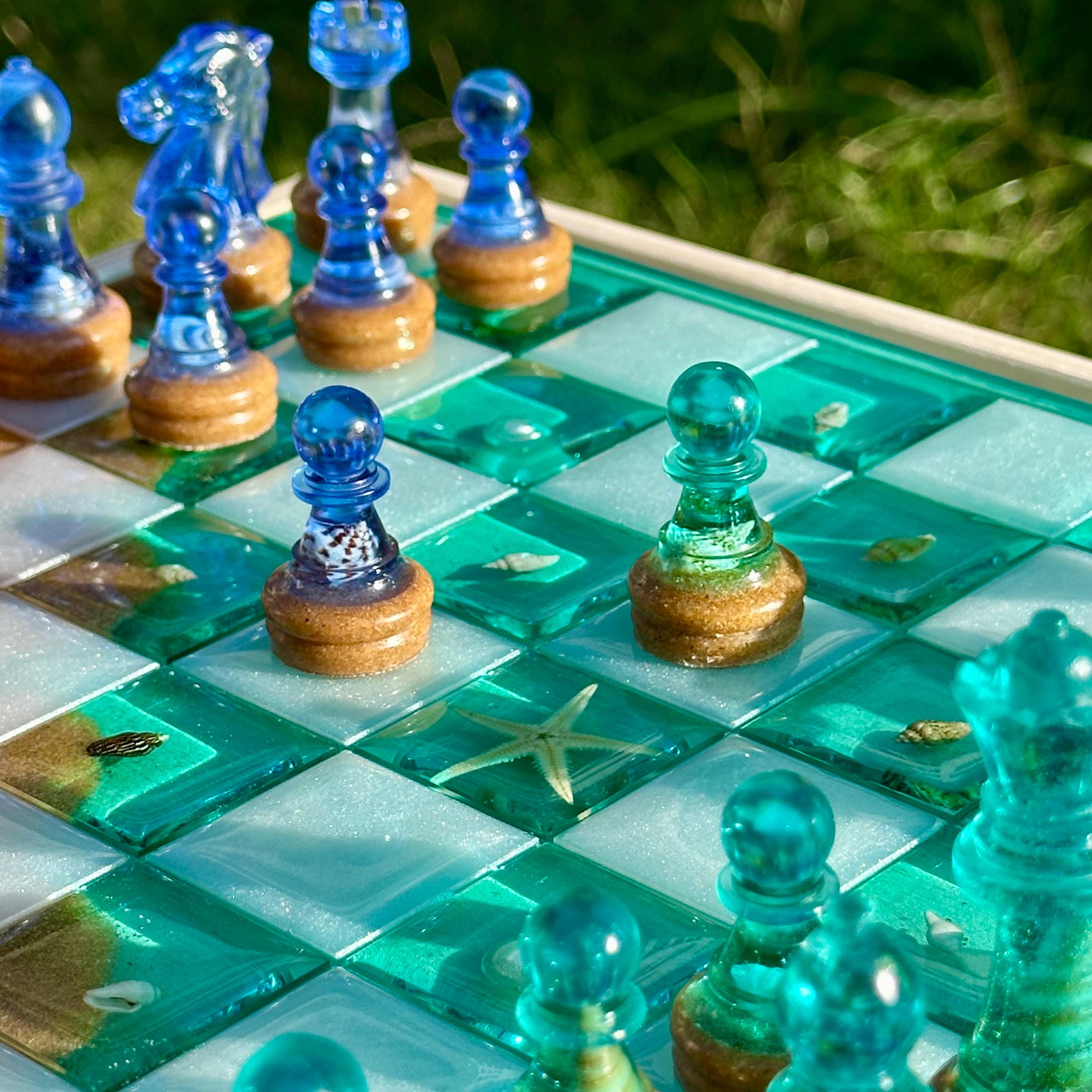 Beach Chess Set, Ocean Beach Themed Resin Chess Board and Pieces ...