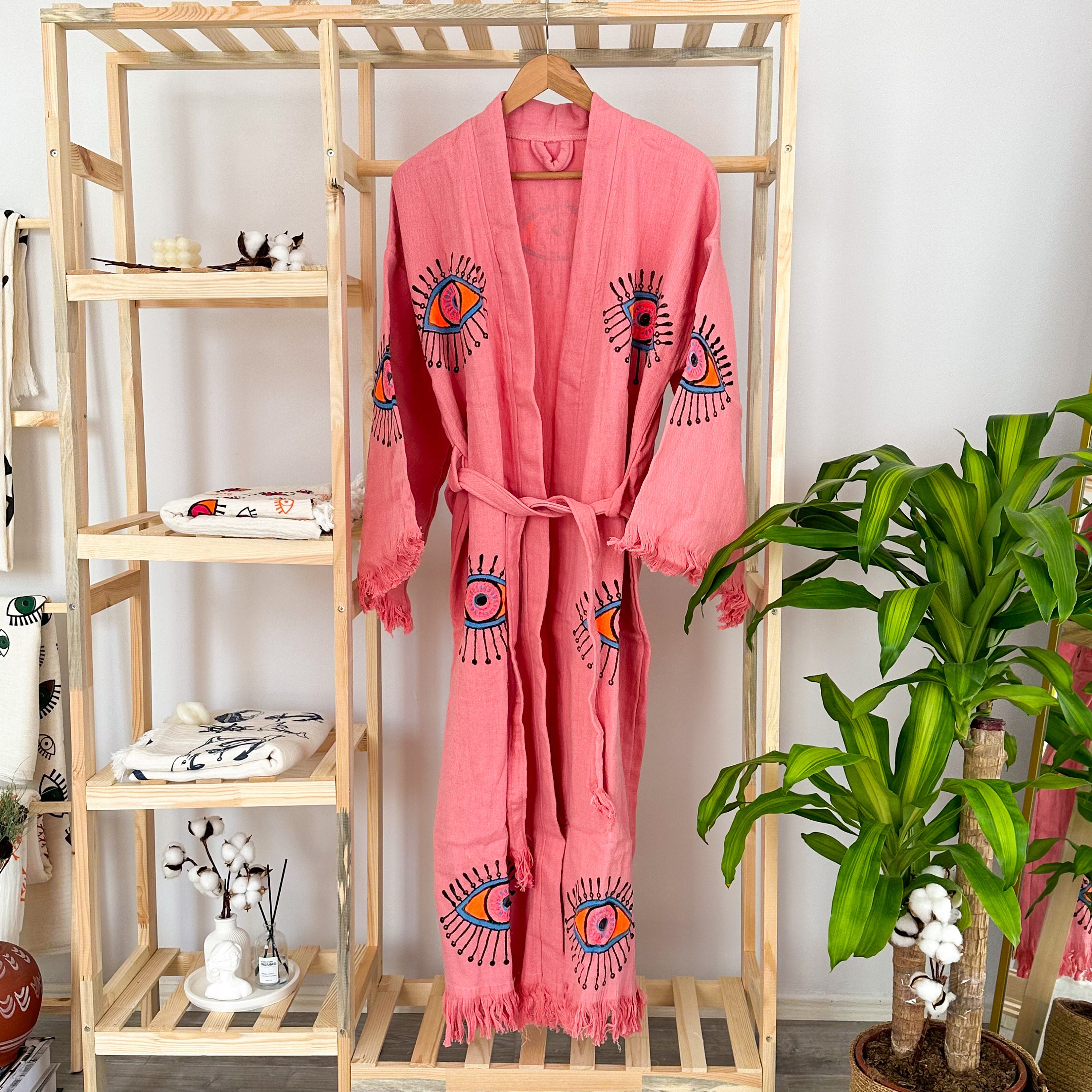 Handmade High Quality Organic Cotton Evil Eye Robe, Handprinted Luxury ...