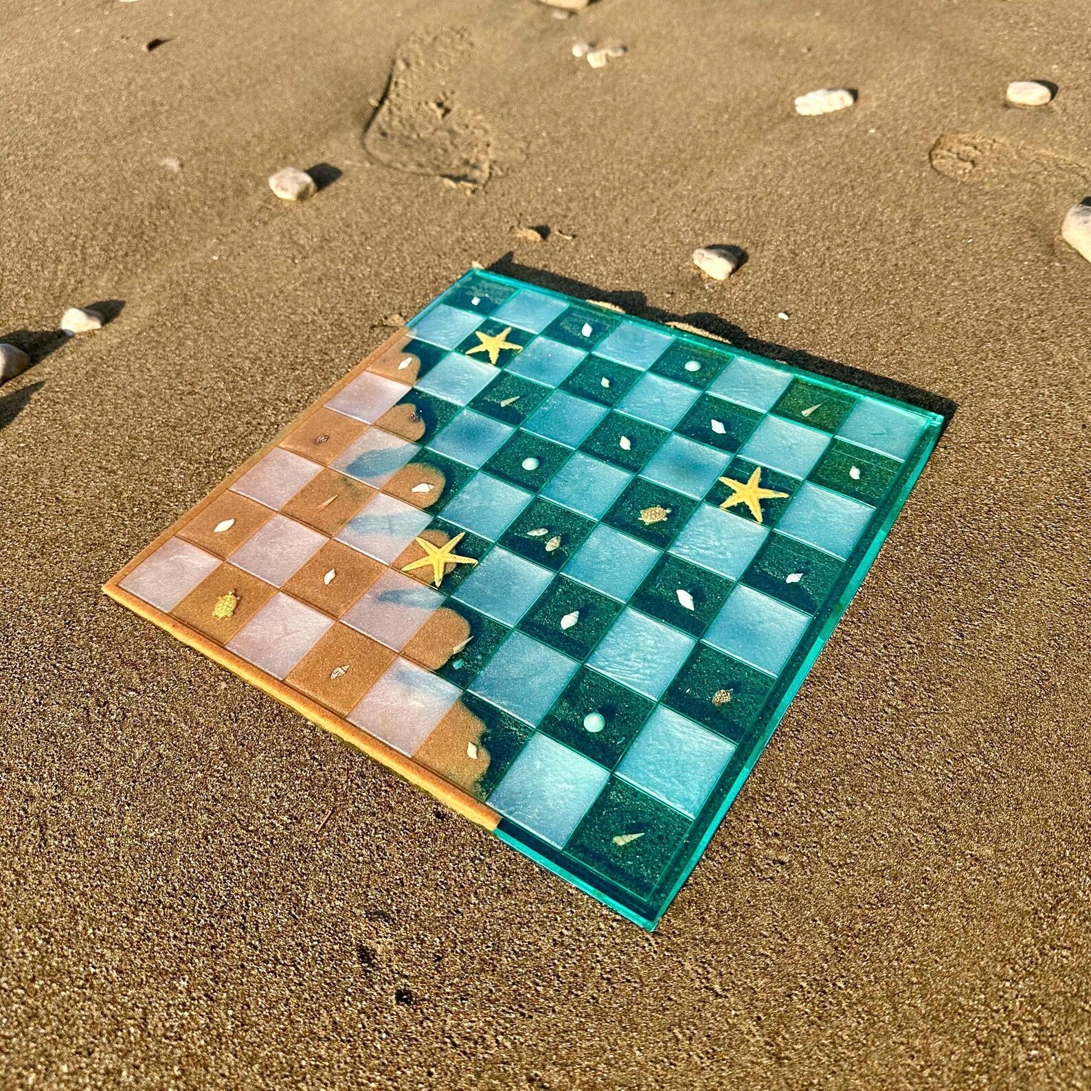 Beach Chess Set, Ocean Beach Themed Resin Chess Board and Pieces ...