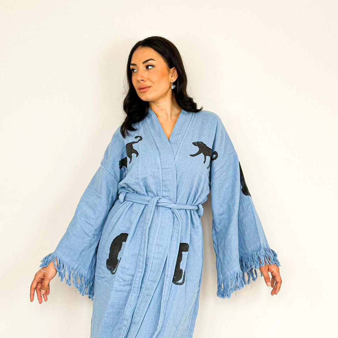 Handmade Cotton Muslin Leopard Kimono Robe, Organic Leopard Cardigan ...
