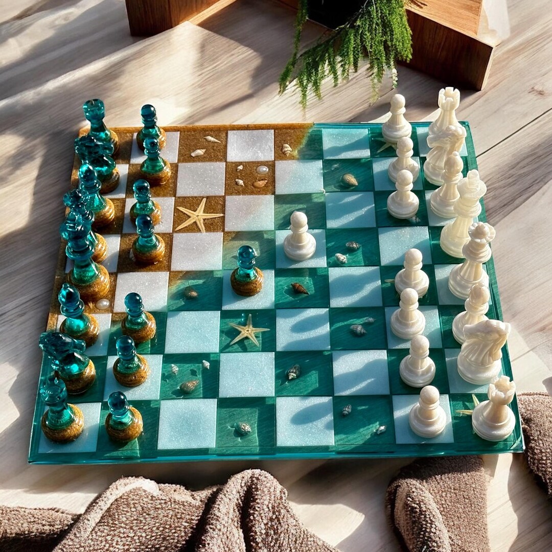 Beach Chess Set, Ocean Beach Themed Resin Chess Board and Pieces ...
