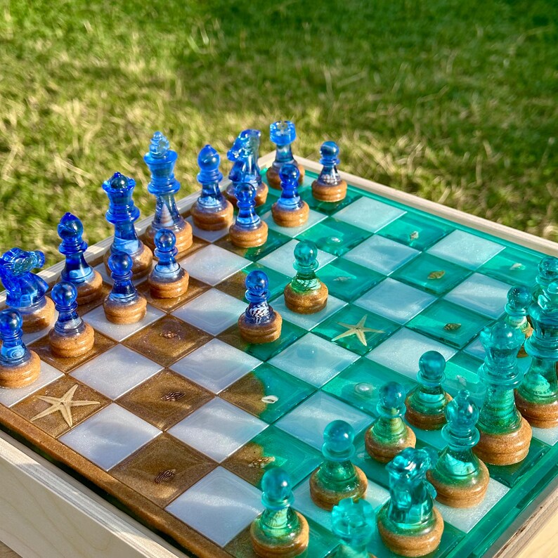 Beach Chess Set, Ocean Beach Themed Resin Chess Board and Pieces ...