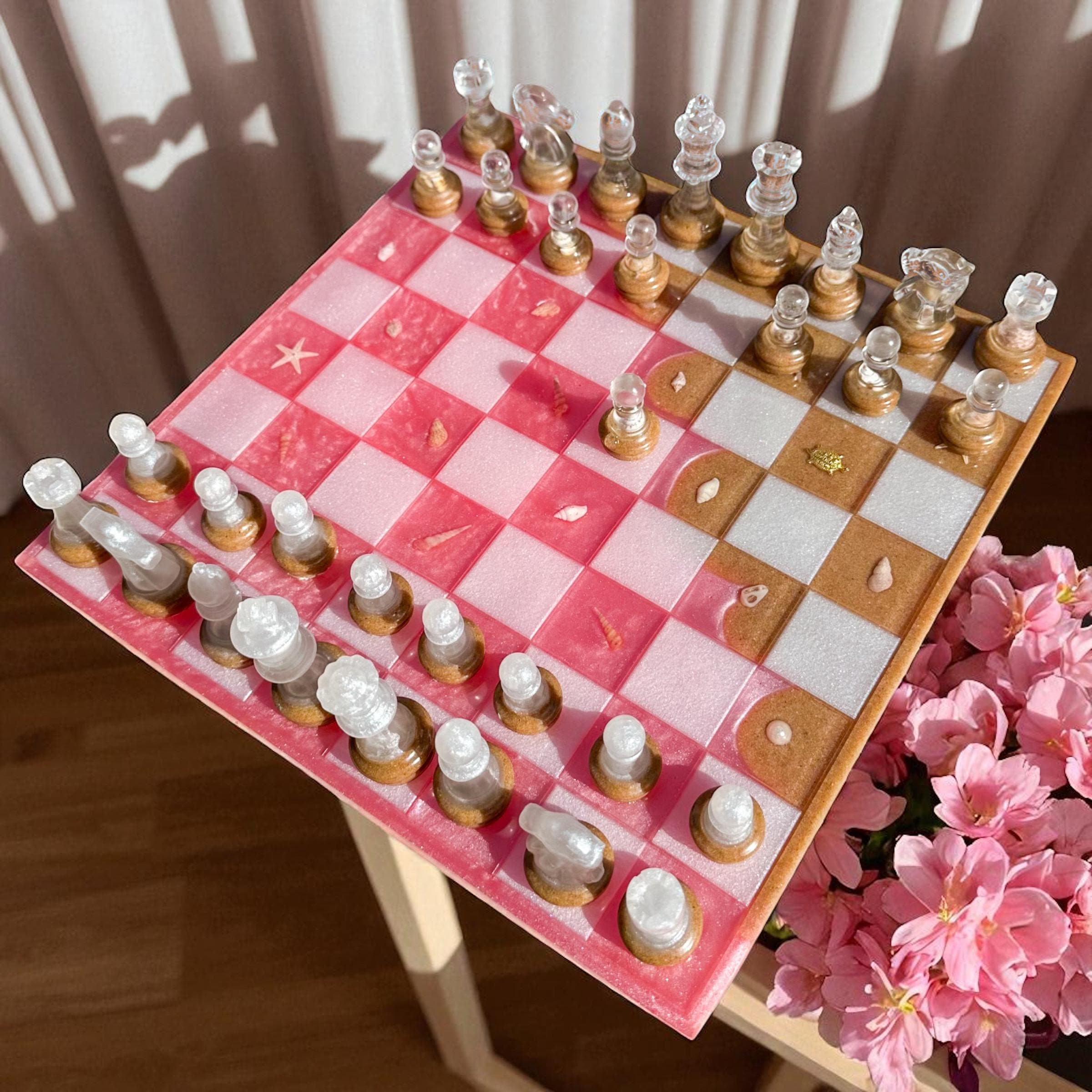 Luxury Pink Chess Set, Personalized Ocean Chess Set, Unique Handmade ...