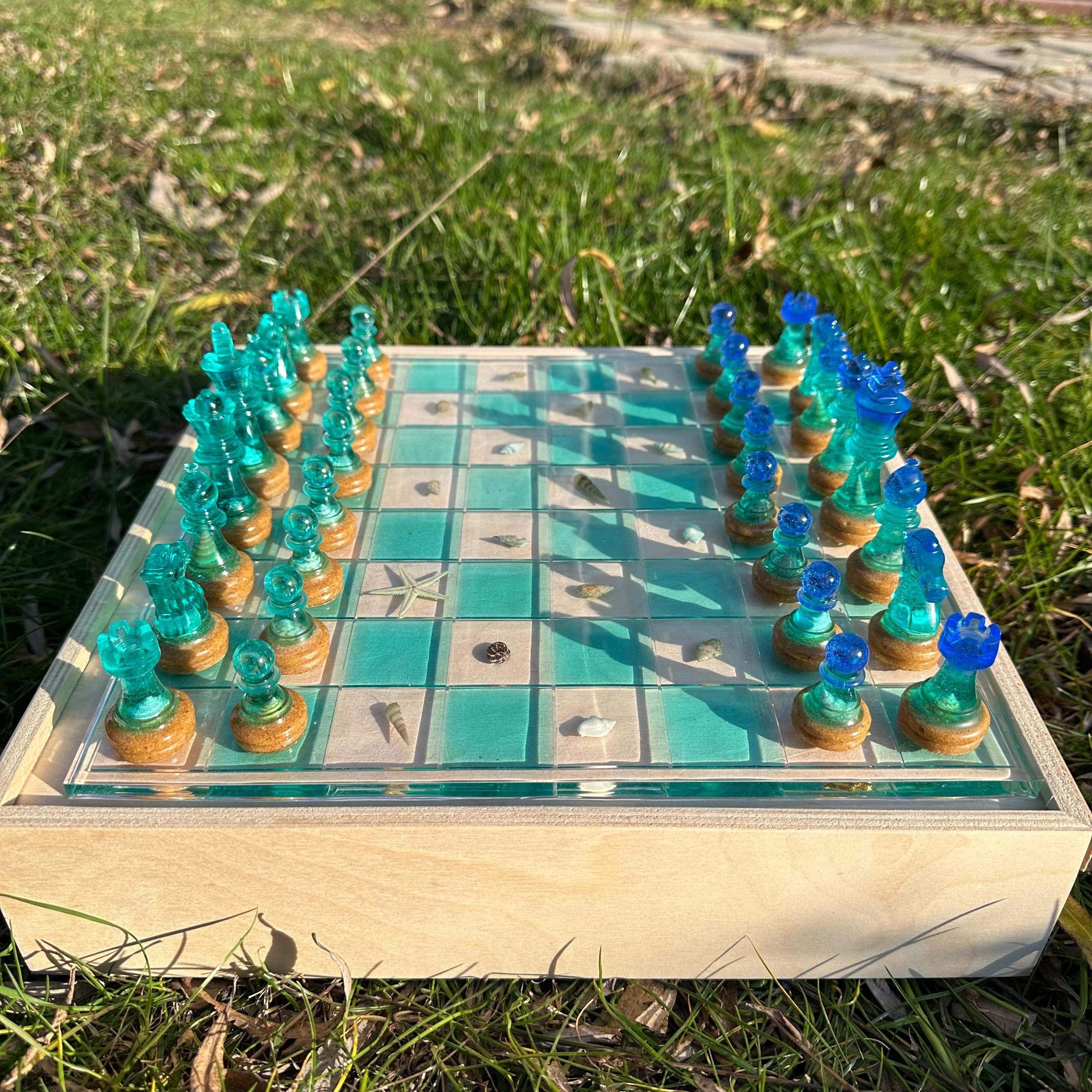 Luxury Resin Ocean Chess Set, Beach Themed Handmade Resin Chess Set ...