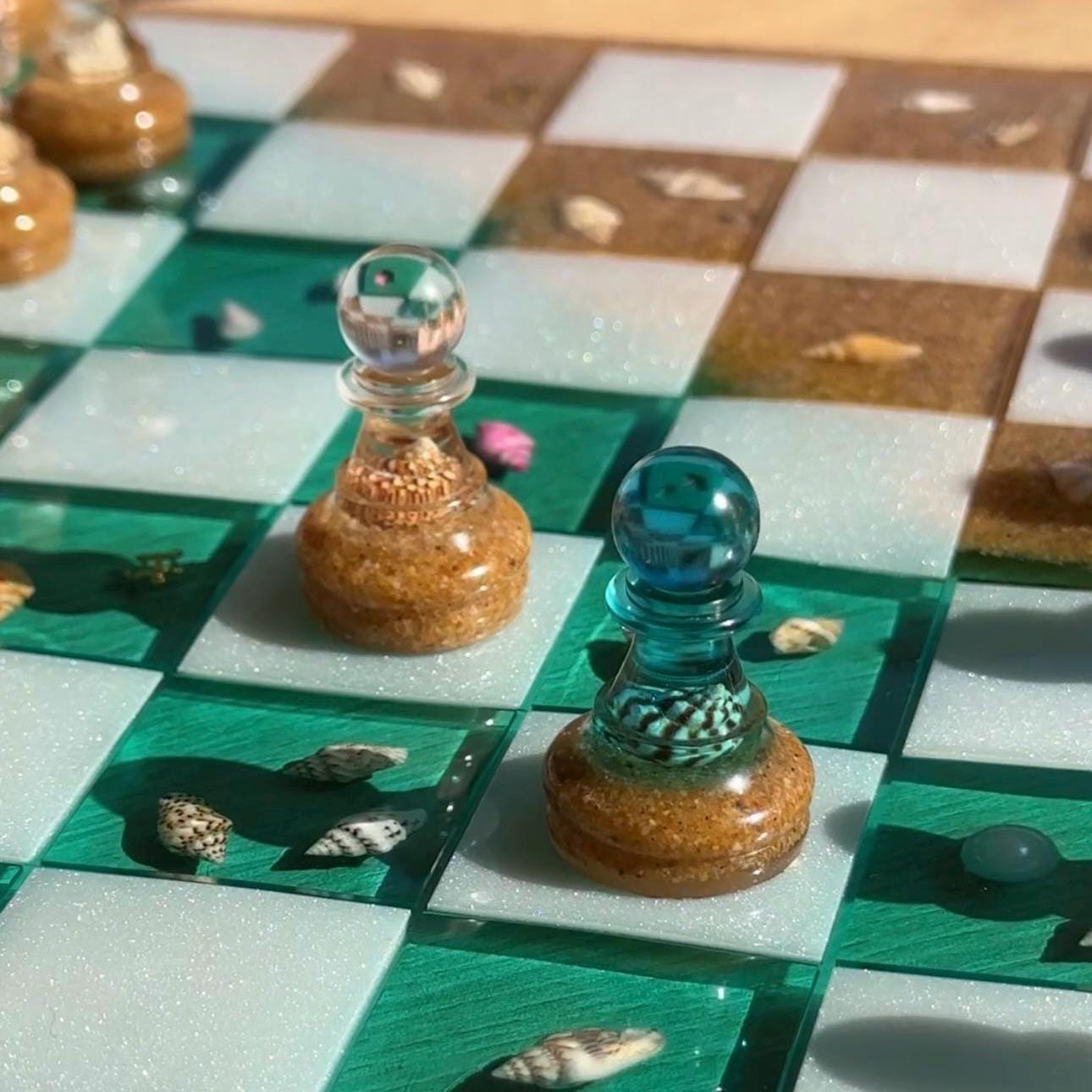 Beach Chess Set, Ocean Beach Themed Resin Chess Board and Pieces ...