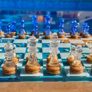 Beach Chess Set With Natural Wooden Storage, Ocean Beach Themed Resin ...