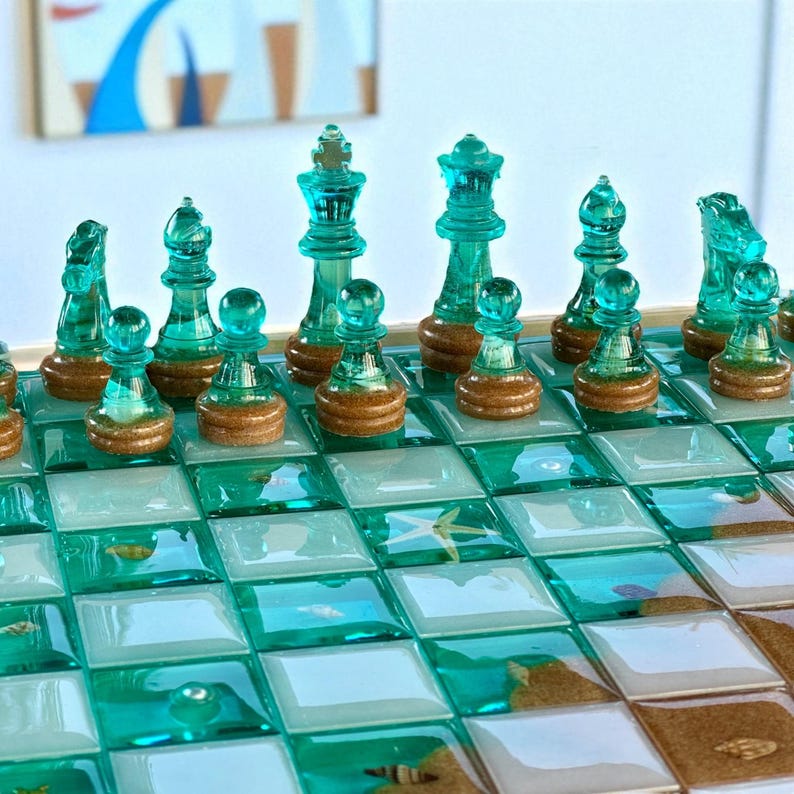 Beach Chess Set, Ocean Beach Themed Resin Chess Board and Pieces ...