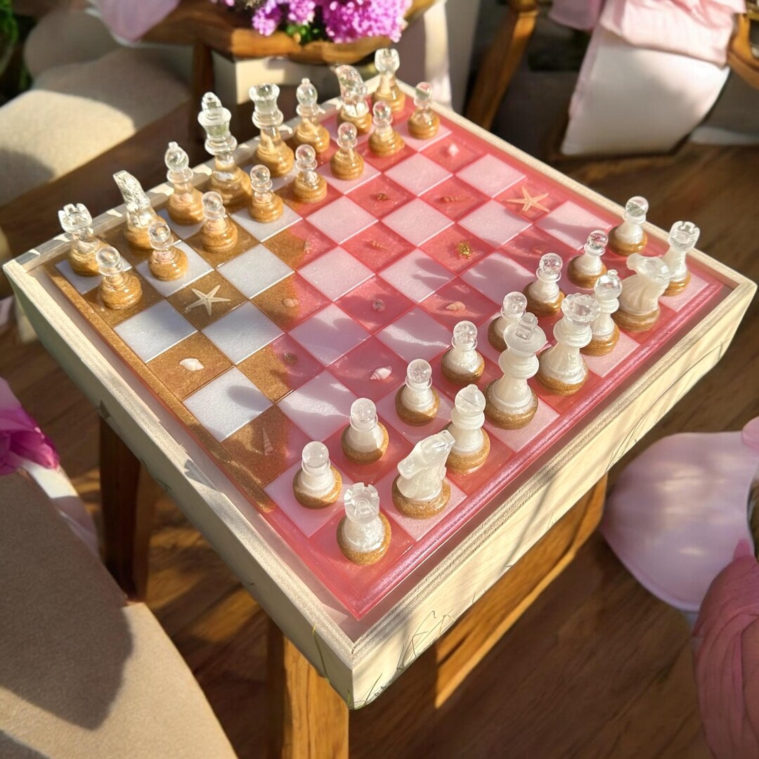 Unique Pink Chess Set – Luxury Beach-inspired Chess Set With Storage ...