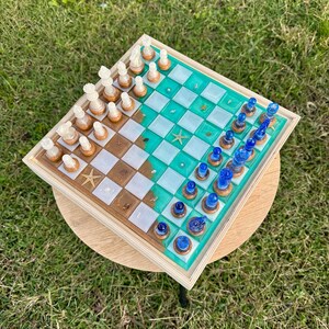 Beach Chess Set, Ocean Beach Themed Resin Chess Board and Pieces ...