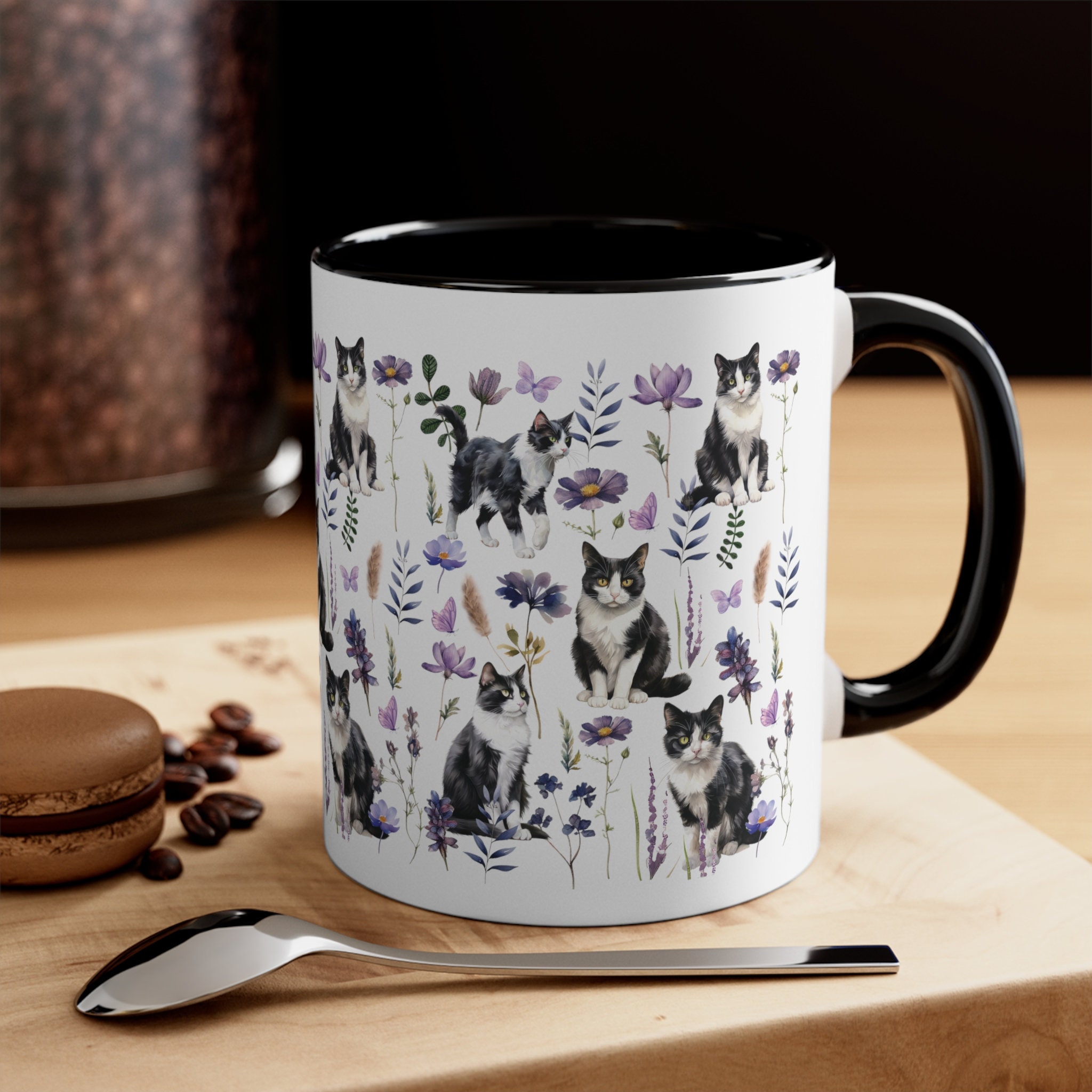 Tuxedo Cat Mug Tuxedo Cat Coffee Cup Tuxedo Cat Coffee Mug Floral ...