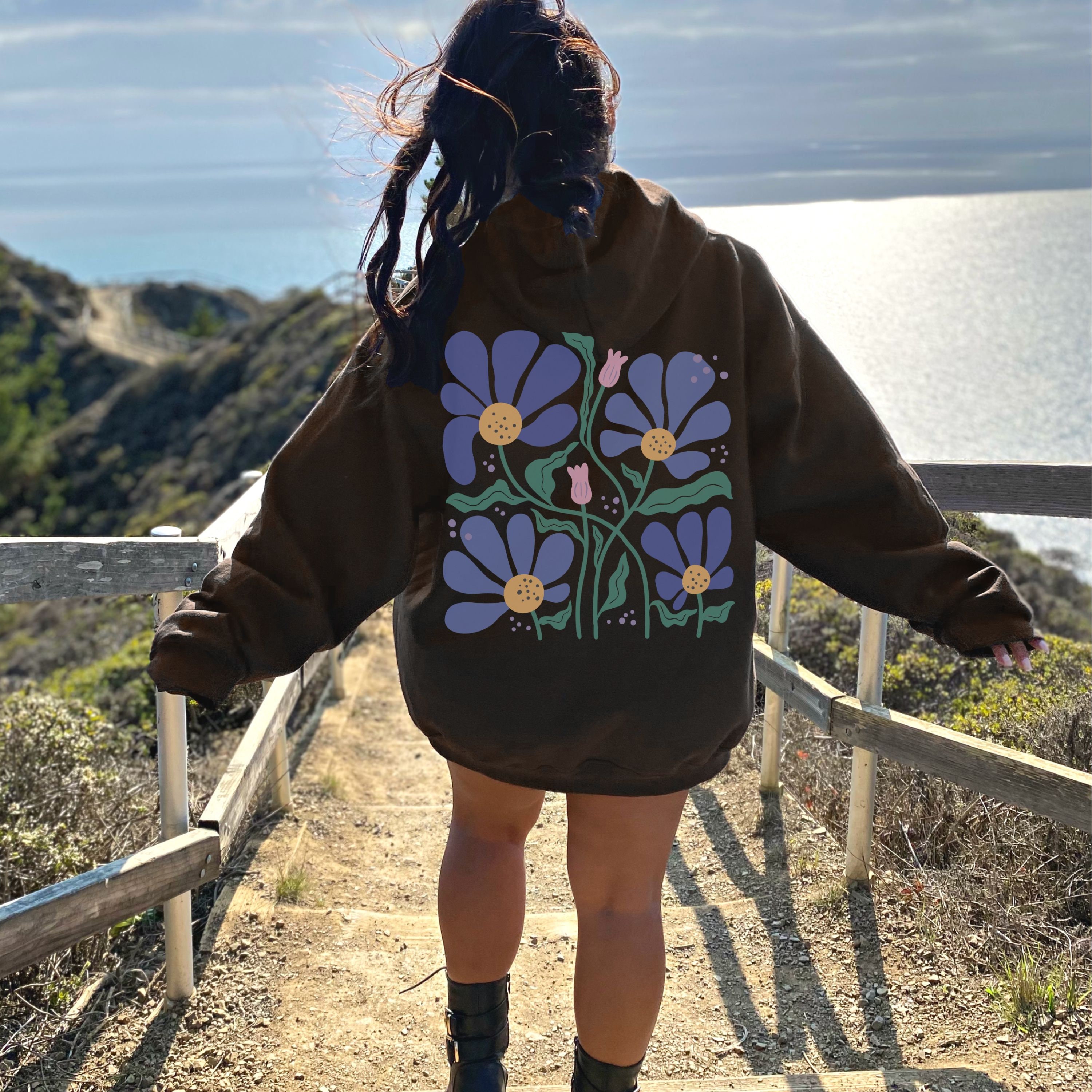 Boho Flowers Hoodie Botanical Nature Hoodie Retro Wavy Wildflower ...