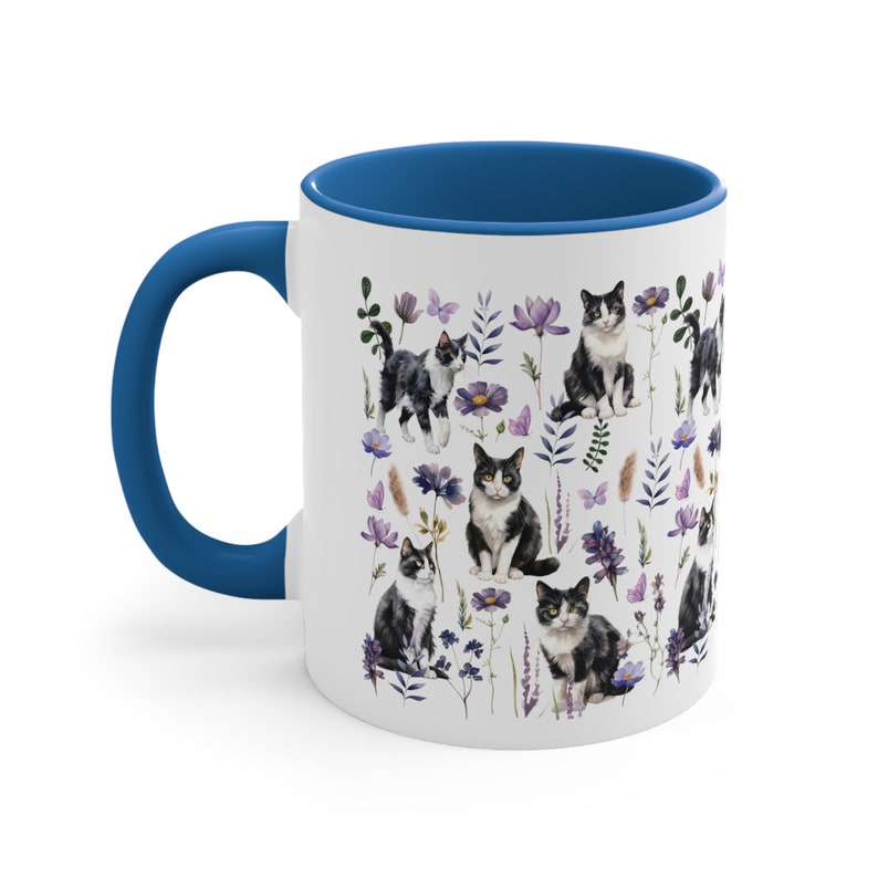 Tuxedo Cat Mug Tuxedo Cat Coffee Cup Tuxedo Cat Coffee Mug Floral ...