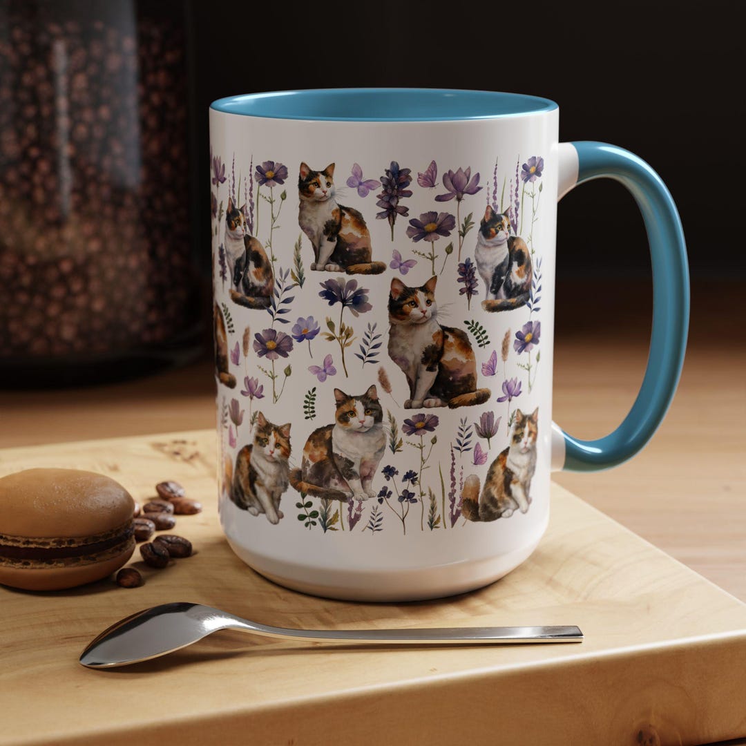 Calico Cat Mug Calico Coffee Cup Calico Coffee Mug Floral Calico Mug ...
