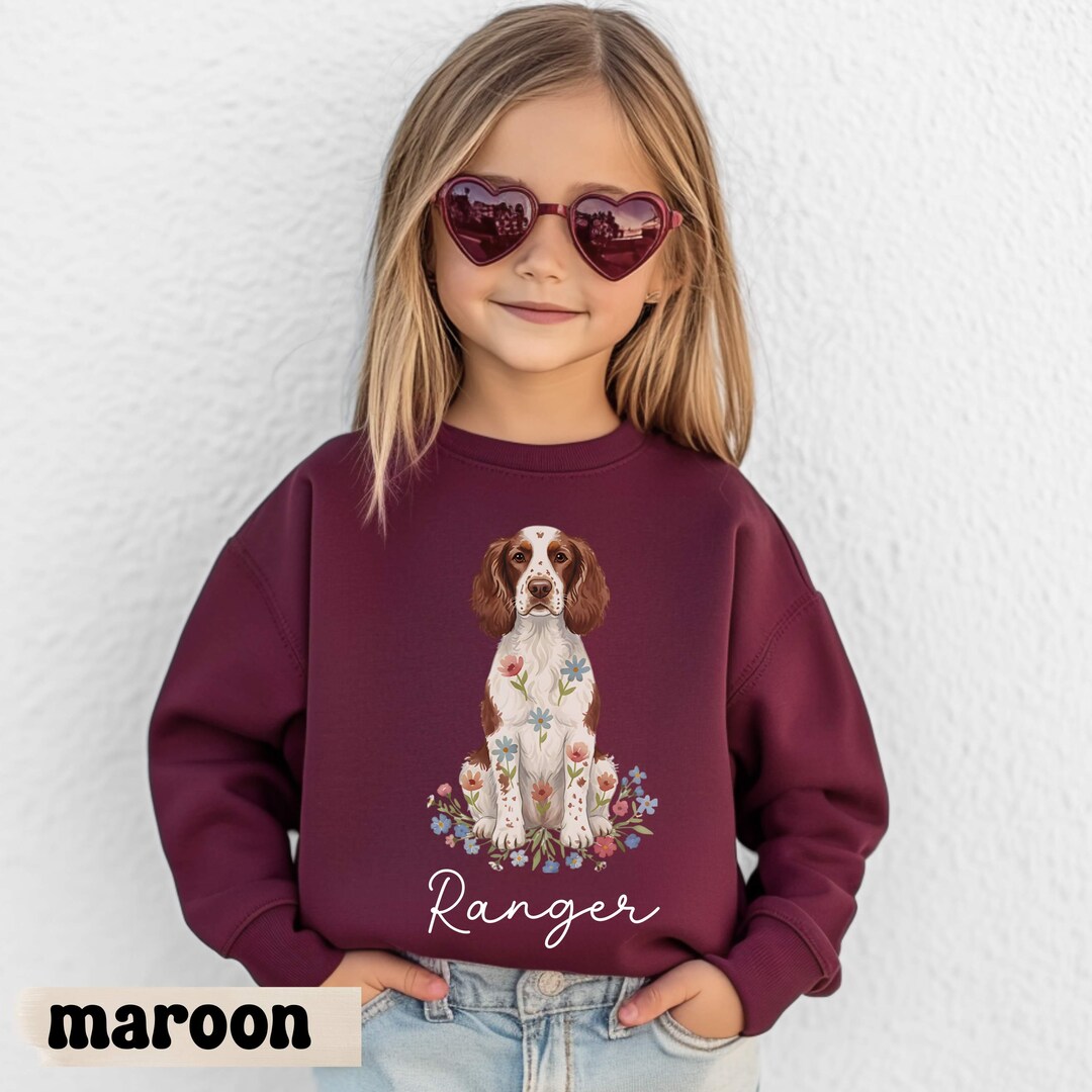 Personalized Kids Floral English Springer Spaniel Sweatshirt, English ...