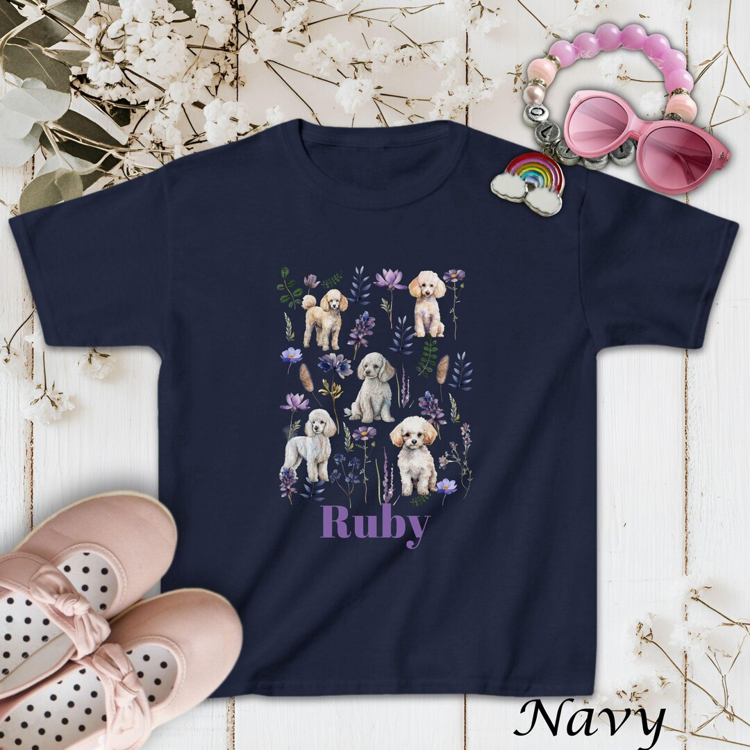 Personalized Poodle Shirt Kids, Floral Poodle Dog Tshirt, Poodle Kids ...