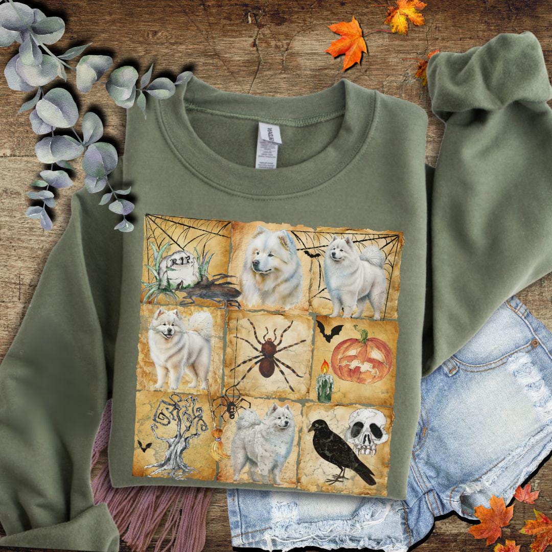 Vintage Halloween Samoyed Sweatshirt Fall Grunch Sweater Samoyed Mom ...