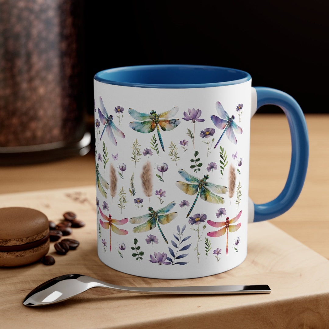 Dragonfly Mug Dragonfly Coffee Cup Dragonfly Coffee Mug Floral ...