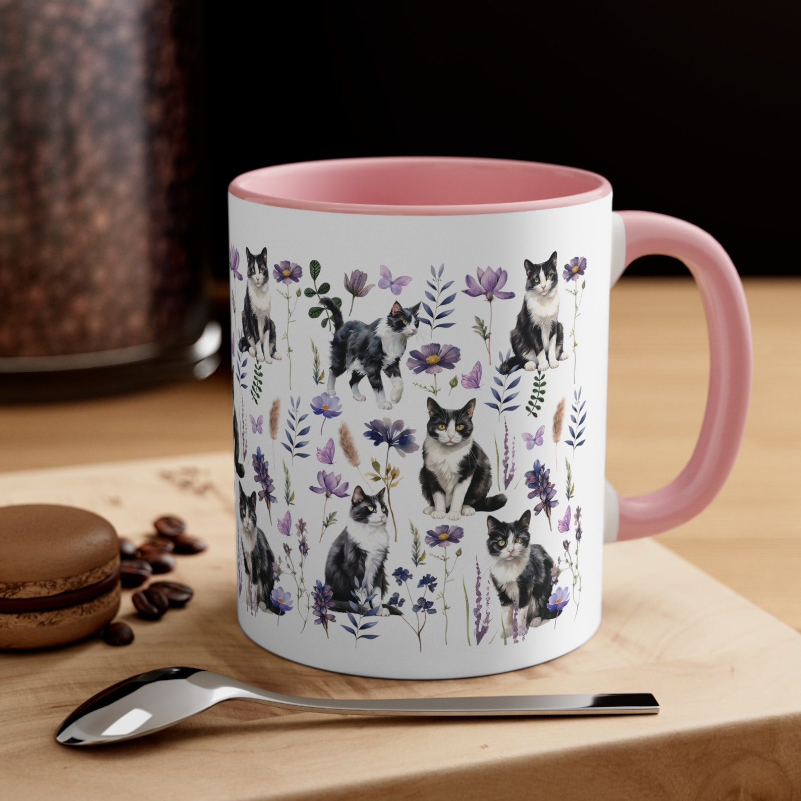Tuxedo Cat Mug Tuxedo Cat Coffee Cup Tuxedo Cat Coffee Mug Floral ...