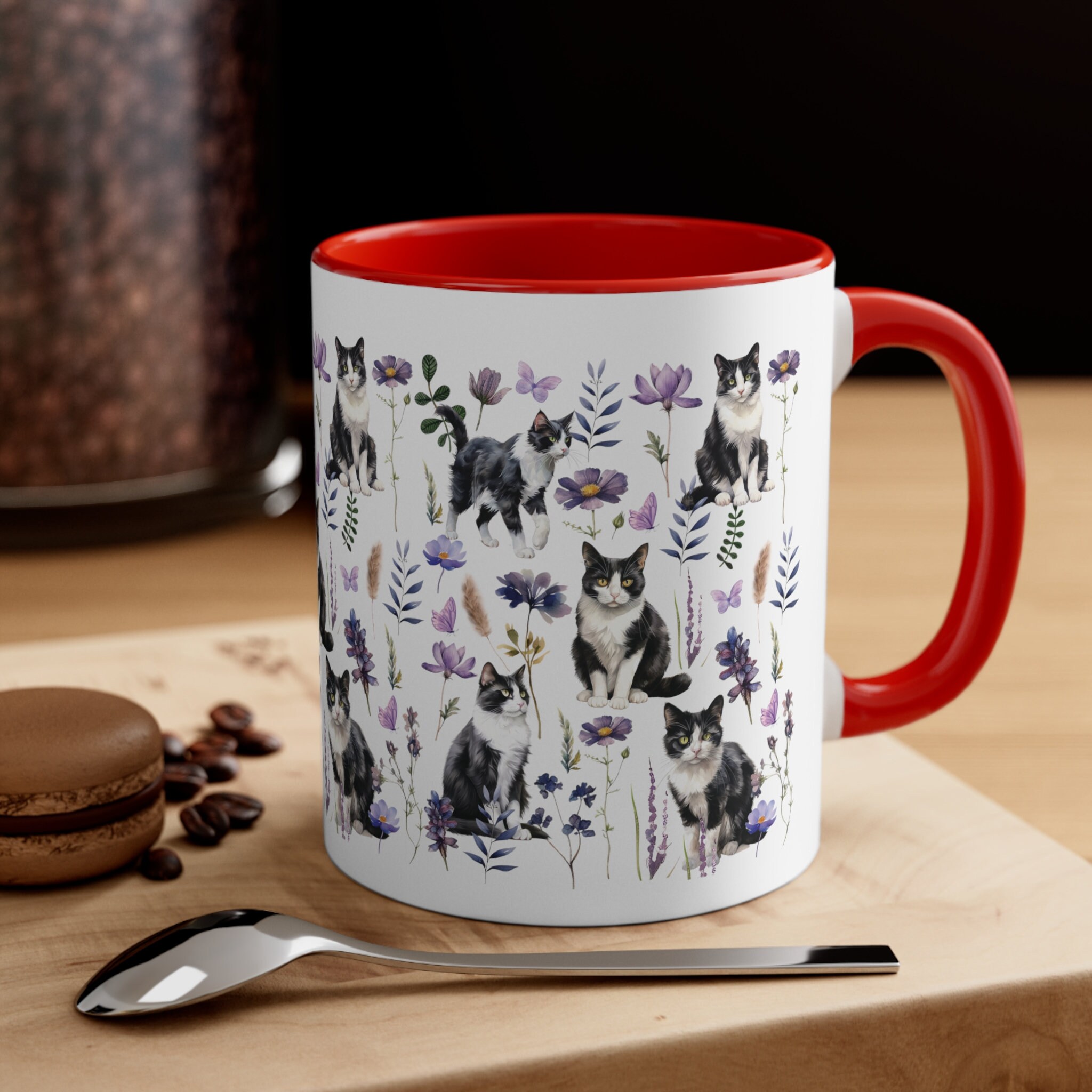 Tuxedo Cat Mug Tuxedo Cat Coffee Cup Tuxedo Cat Coffee Mug Floral ...