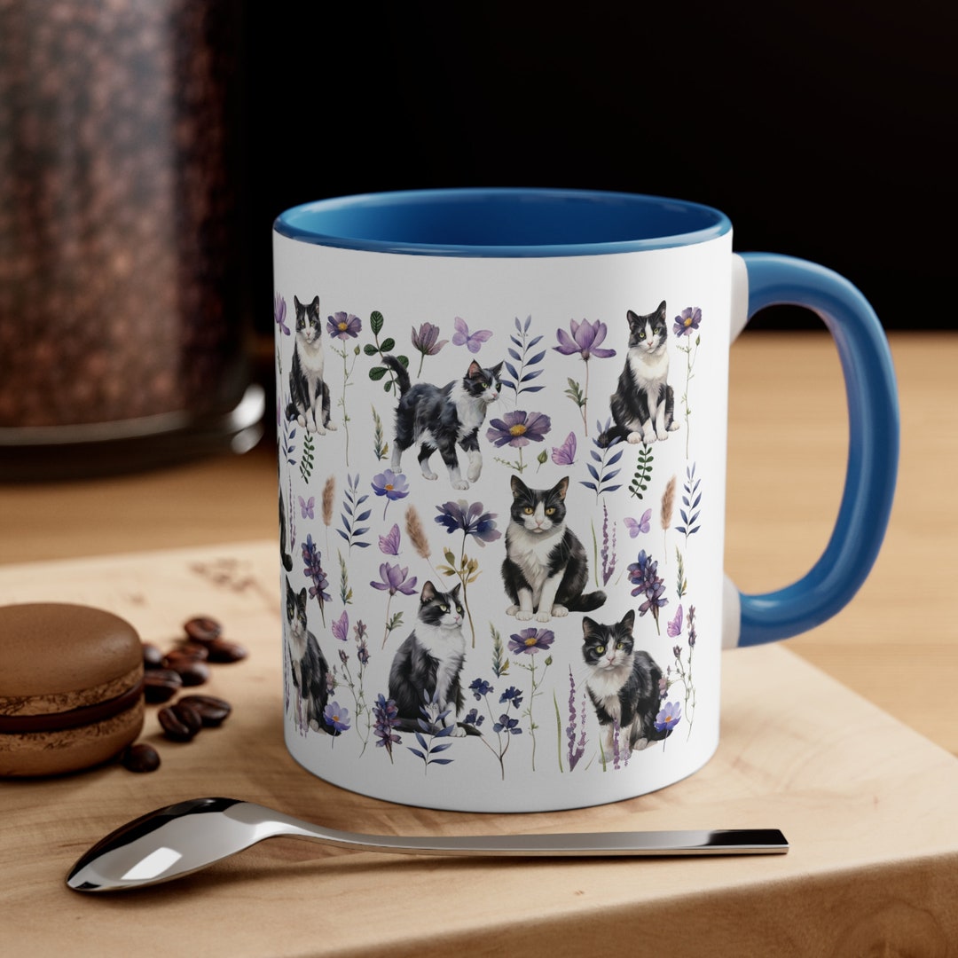 Tuxedo Cat Mug Tuxedo Cat Coffee Cup Tuxedo Cat Coffee Mug Floral ...