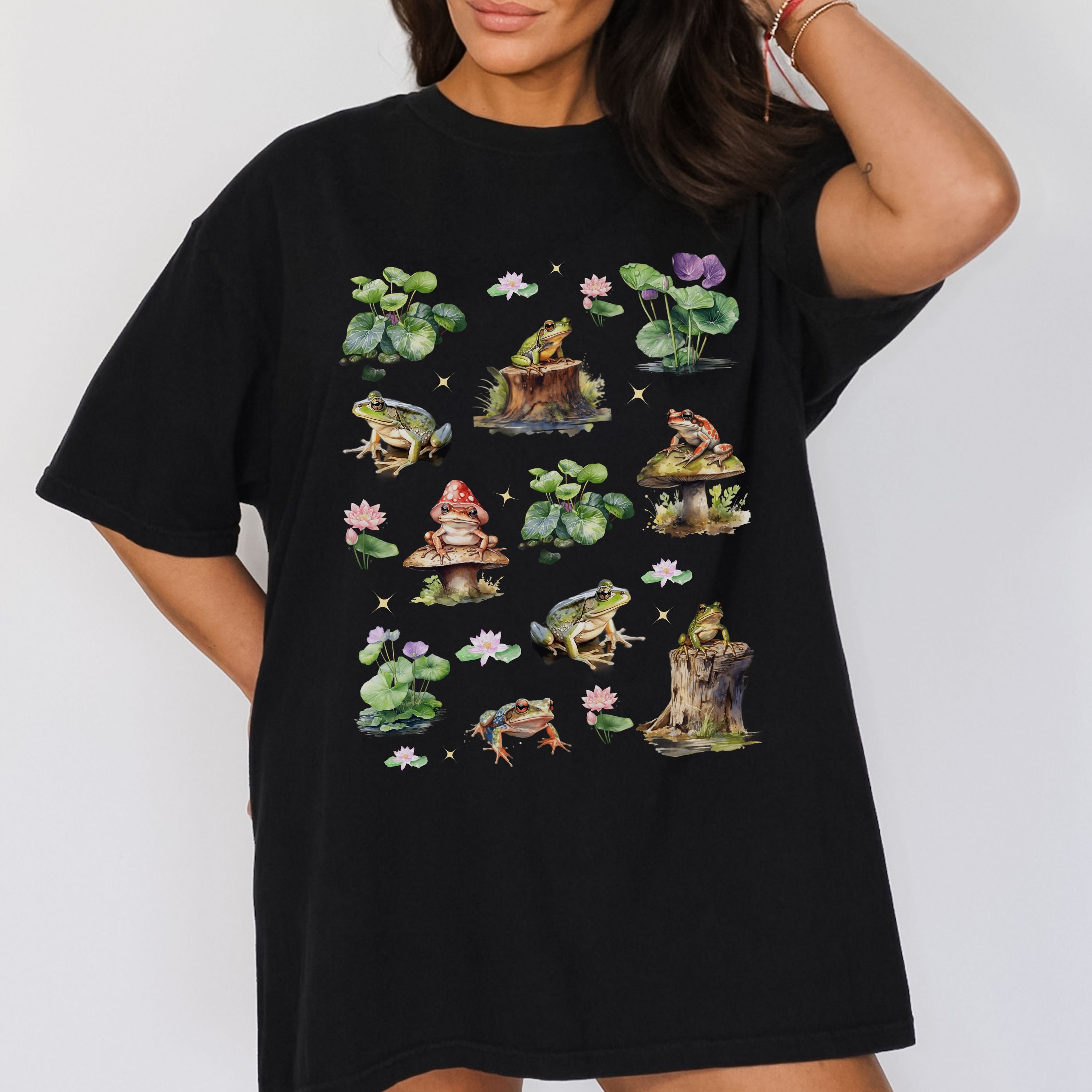 Frog Shirt Mushroom Shirt Pressed Flowers Shirt Kawaii Frog Cottage ...