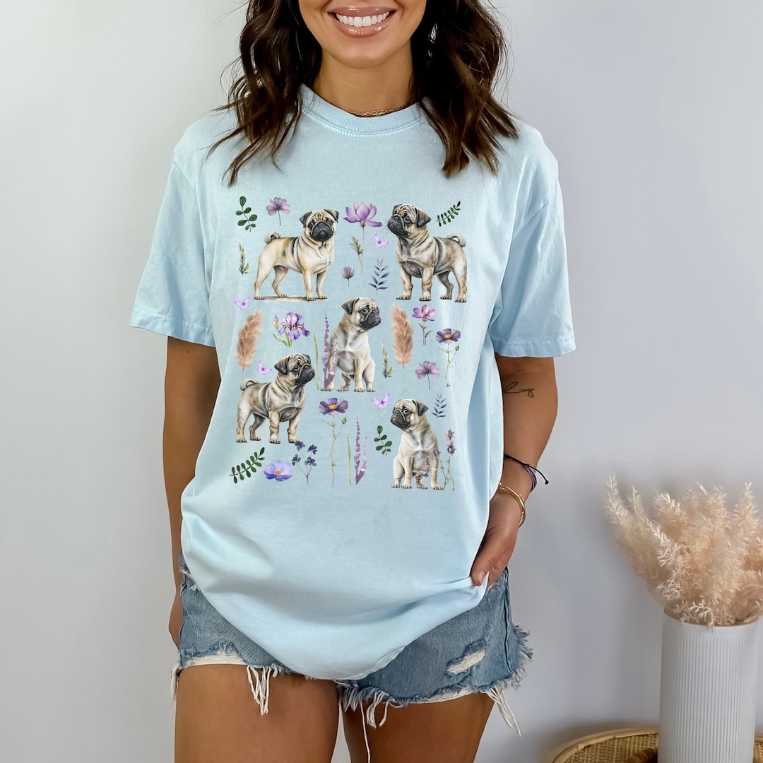 Pug Shirt Pug Tshirt Pug Mama Pug Gifts Wild Flower Shirt Pug Mom T ...