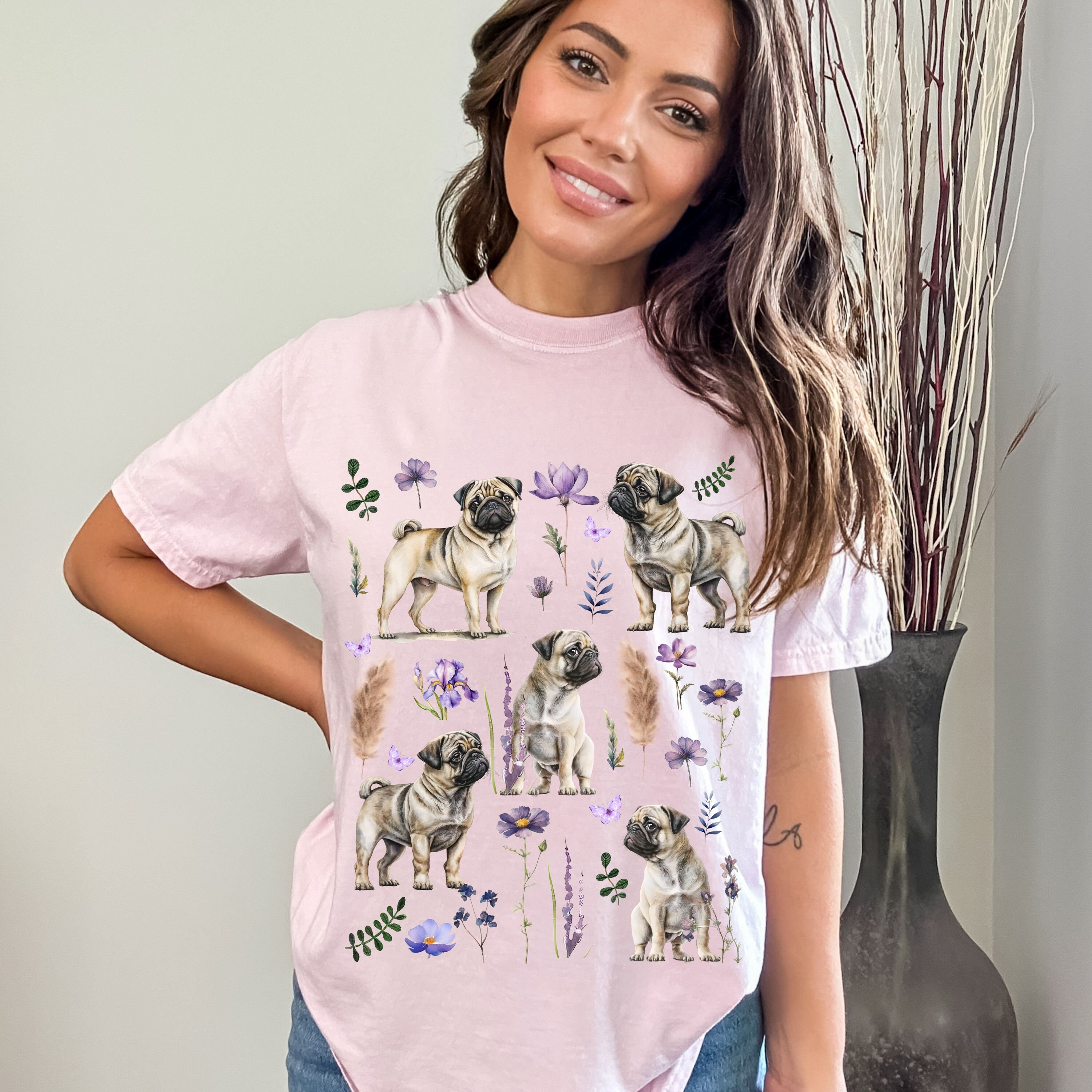Pug Shirt Pug Tshirt Pug Mama Pug Gifts Wild Flower Shirt Pug Mom T ...