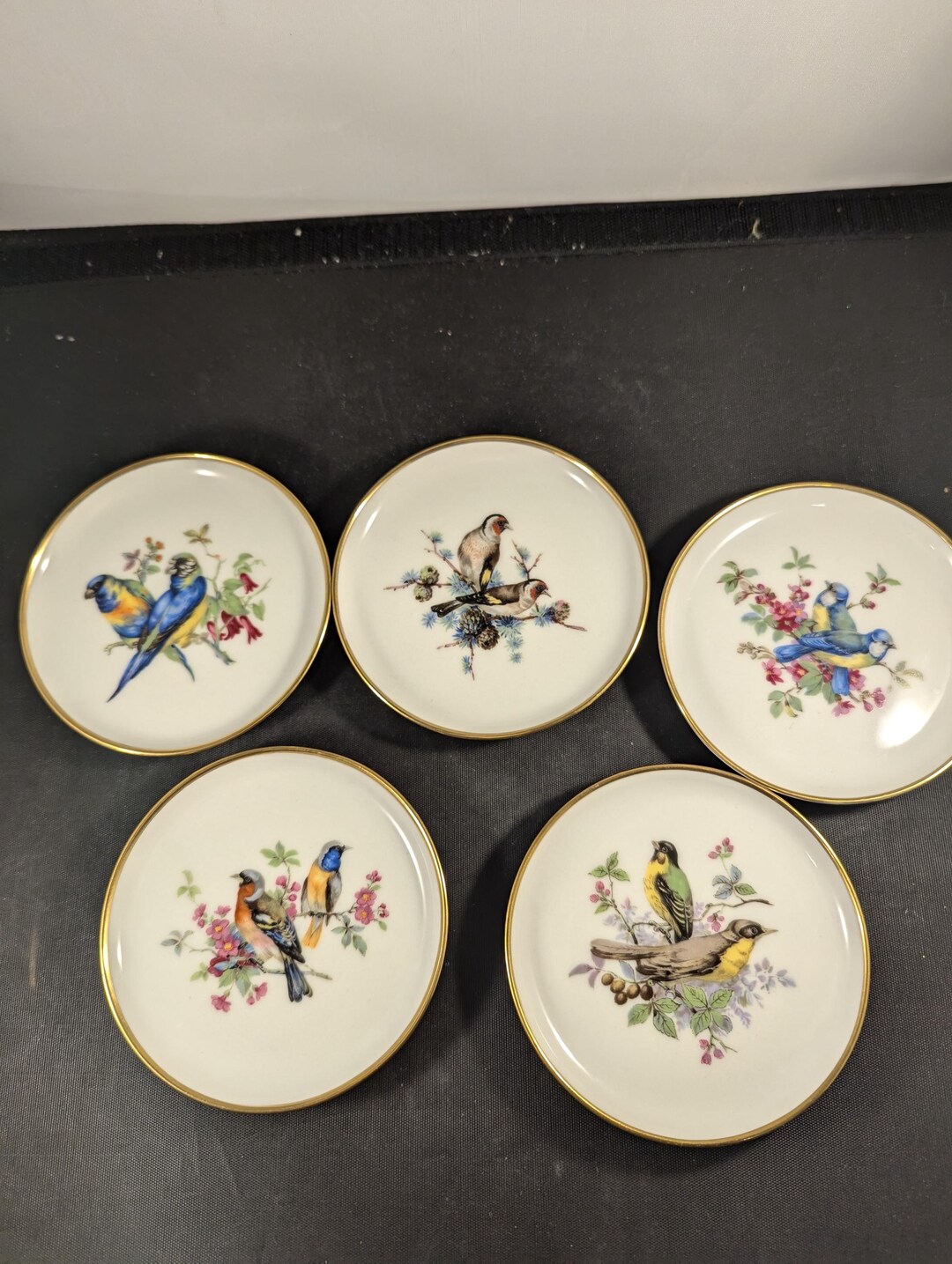 Vtg AK Kaiser West Germany Set of 5 Bird Mini Plates Coasters 4 Gold ...