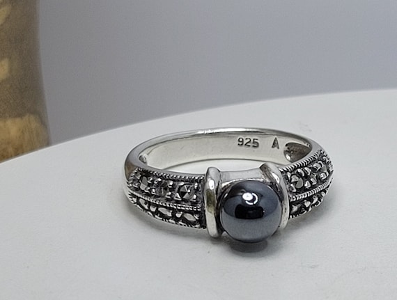 Antique Faux Black Pearl Ring Vintage Hematite Marcasite - Etsy