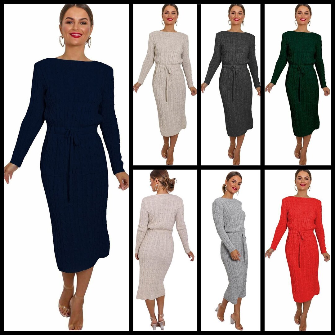 Women's Rope Tie up Jumper Dress Long Midi Party Dress - Etsy UK