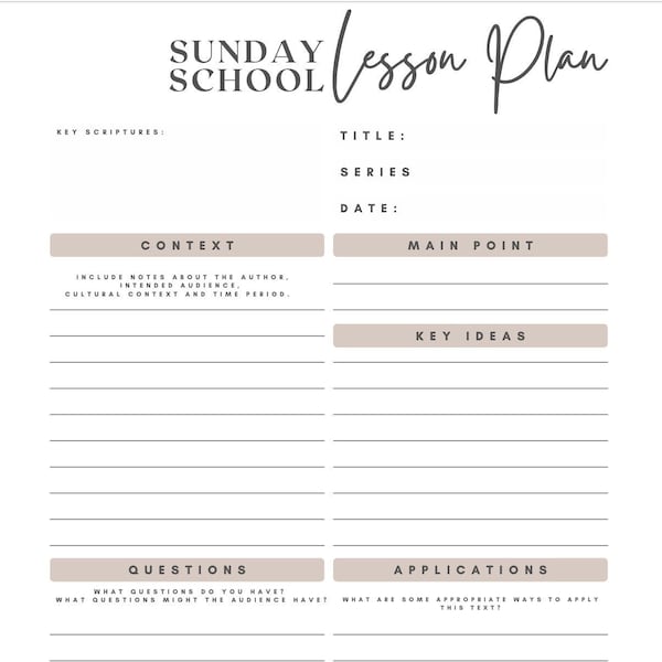 Sunday School Lesson Plan Templates - Etsy