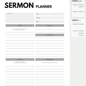 Sermon Planner Printable Black and White - Etsy