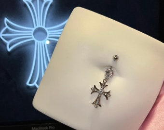 Gold Cross Belly Button Ring - Etsy