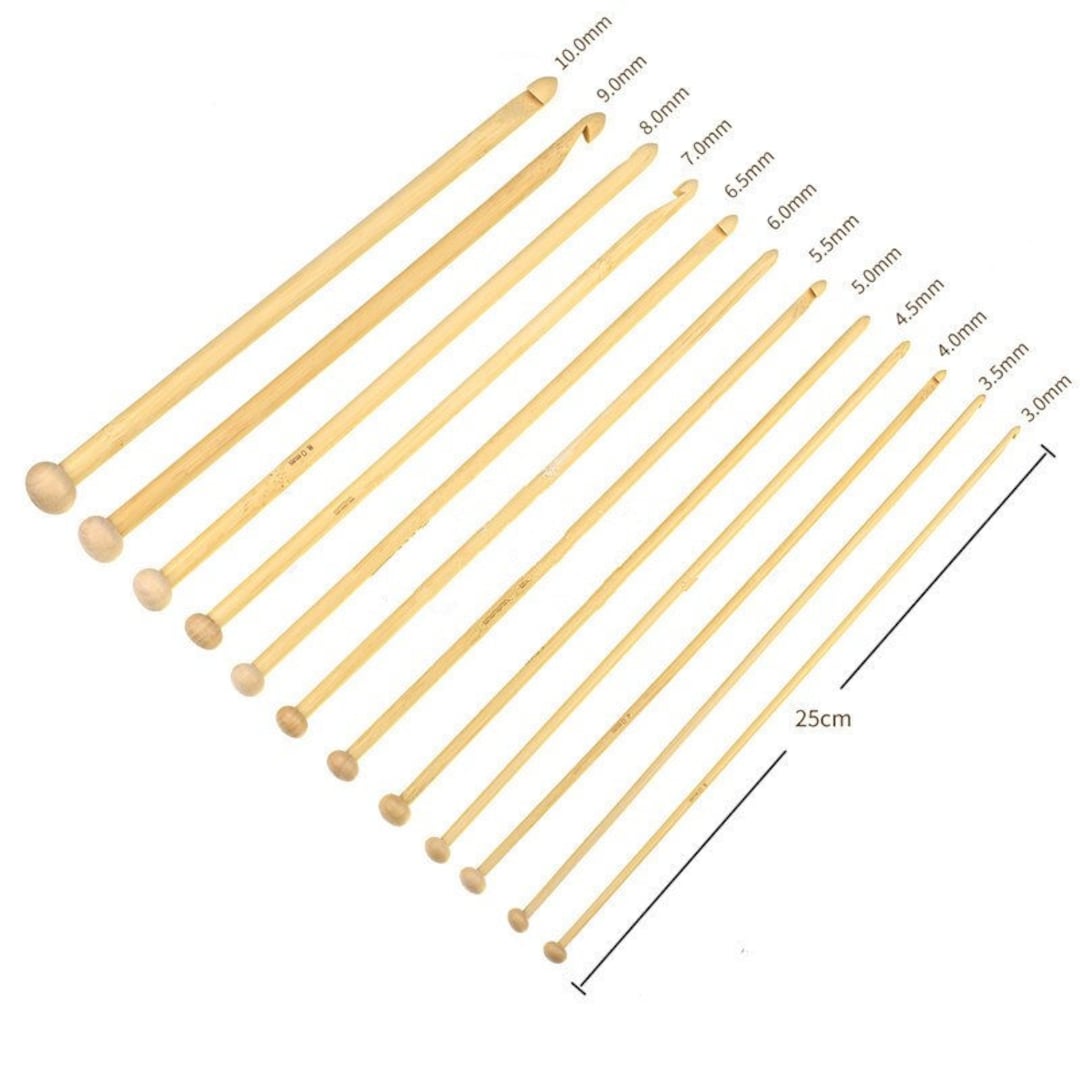 Bamboo Tunisian Crochet Hook Set 12pc Crochet Supplies Tools Craft Gift ...