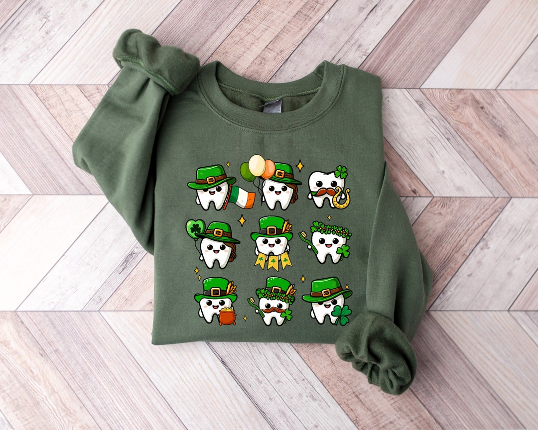 Dental Teeth St Patricks Day Sweatshirt, Lucky Tooth Sweater, Irish ...