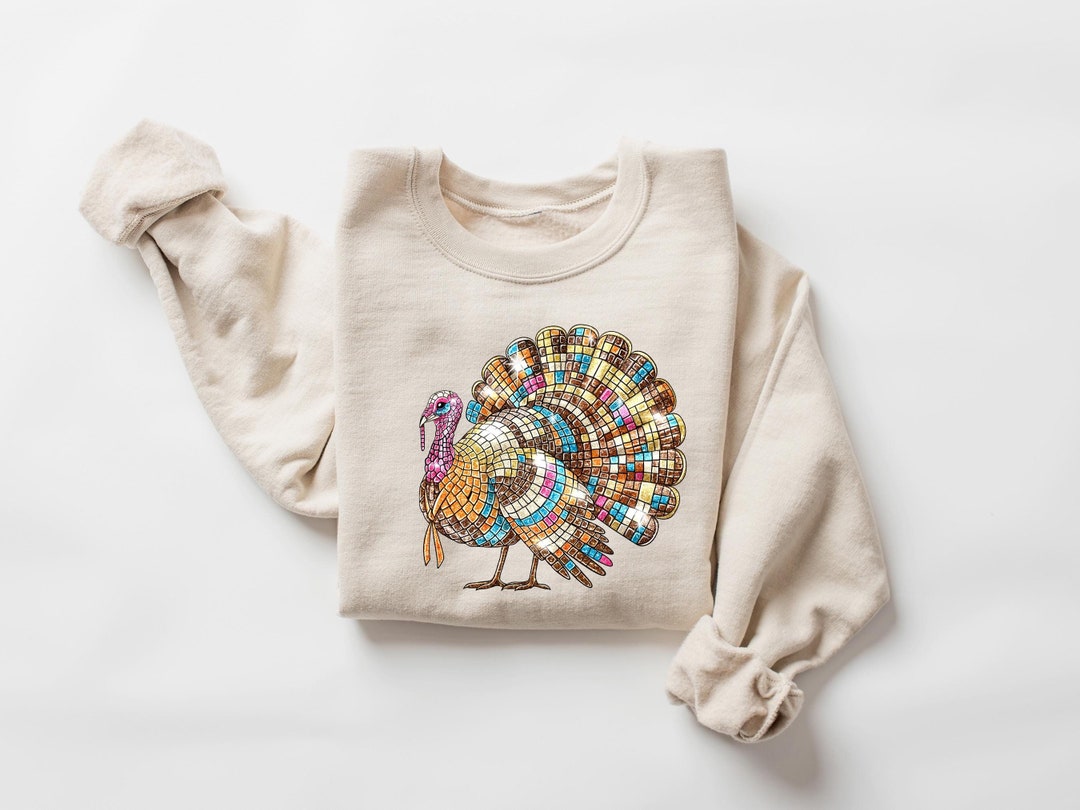 Thanksgiving Turkey Sweatshirt, Disco Ball Turkey Sweatshirt, Colorful ...